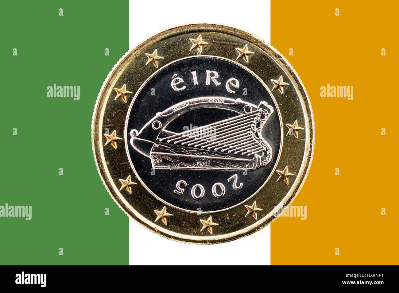 Irish euro coin one on the flag of ireland hi-res stock photography and ...