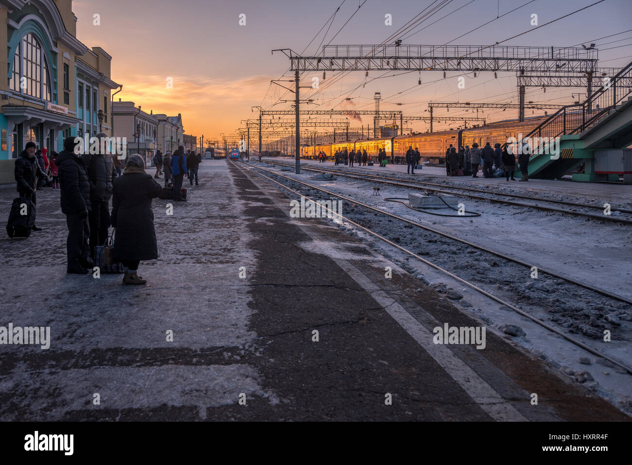 Ulan Ude train station at dawn and the Trans-Siberian Express Stock ...