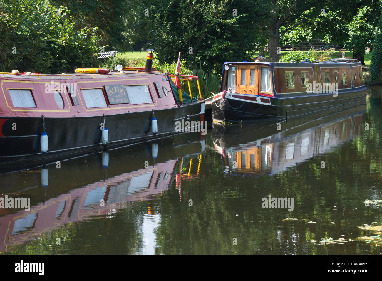 Longboats moored up at Mid Devon Moorings on the Great Western Canal ...