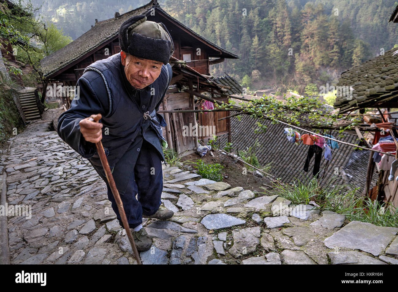 Langde Village, Guizhou, China - April 15, 2010: Langde Miao ethnic ...