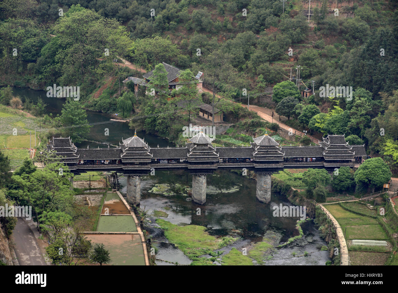 Sanjiang, Guangxi Province, China - April 6, 2010: wind and rain Bridge ...