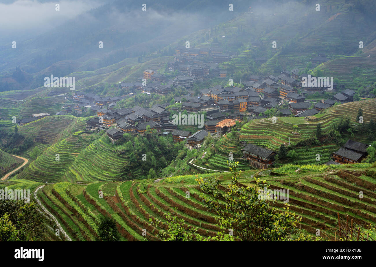 Pingan Village, Guangxi Province, China - April 5, 2010: Mountain ...