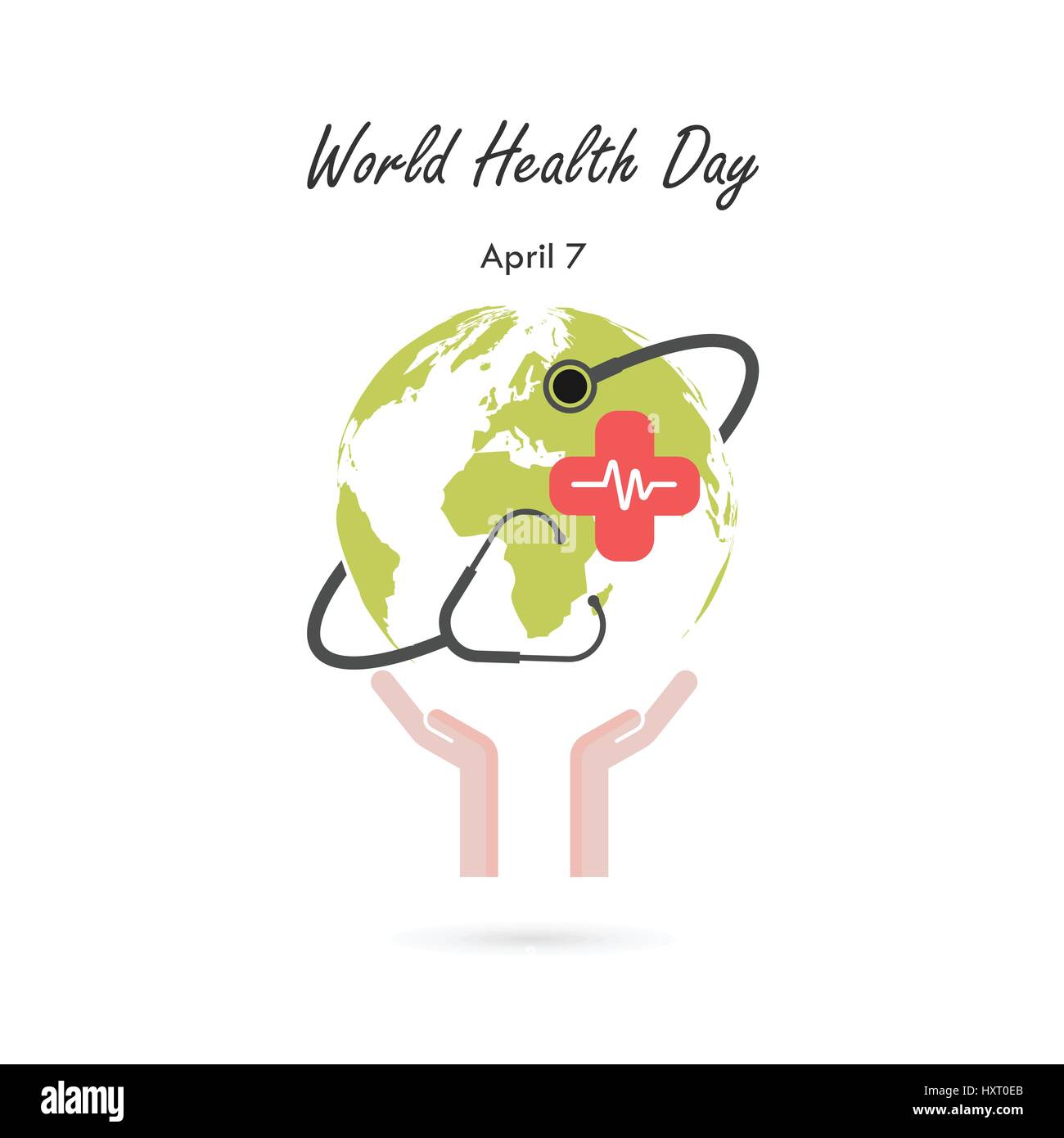 Globe sign,human hand and stethoscope vector logo design template.World ...
