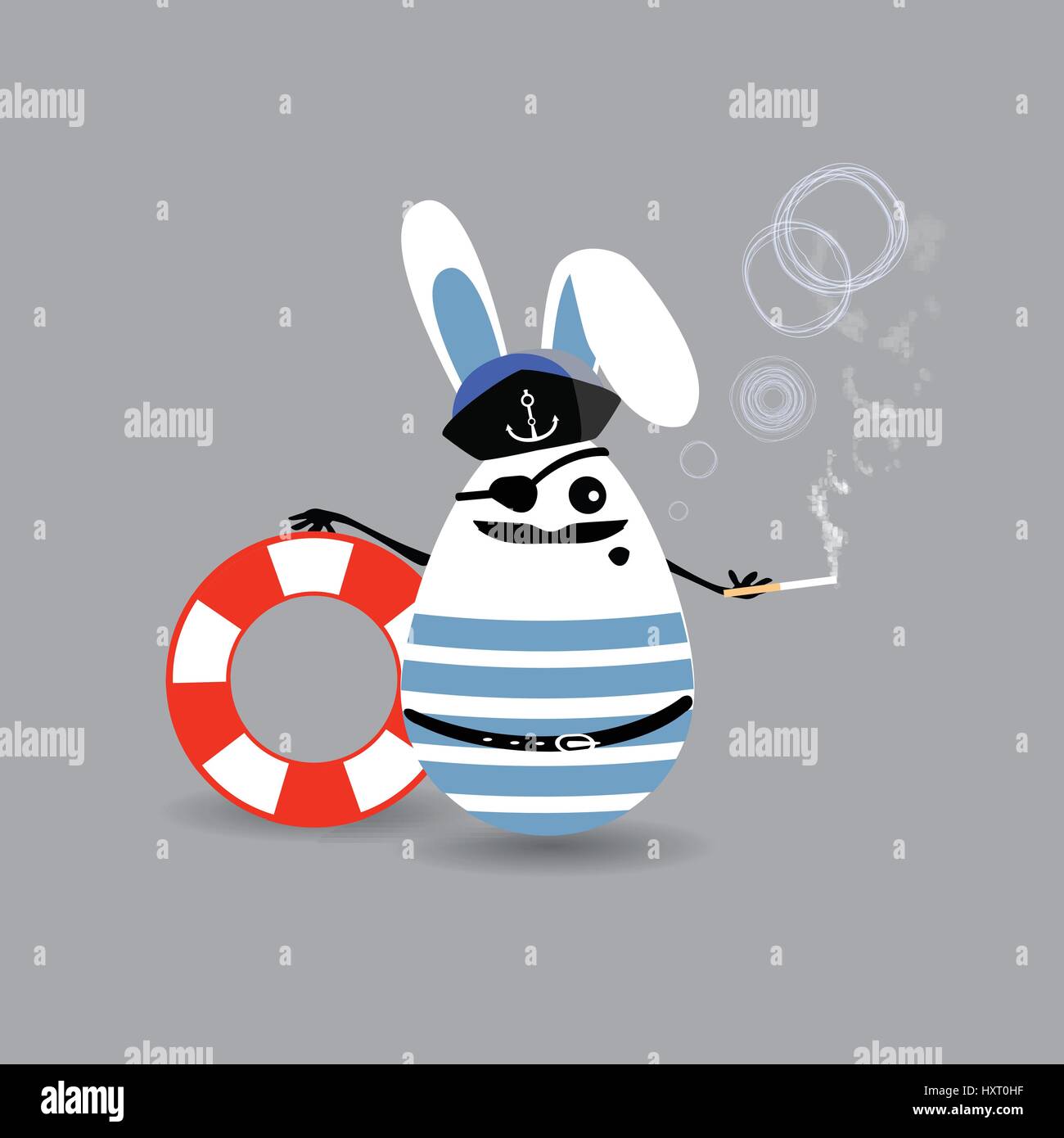 Easter cartoon illustration. A sweet egg - a rabbit captain is a man in ...
