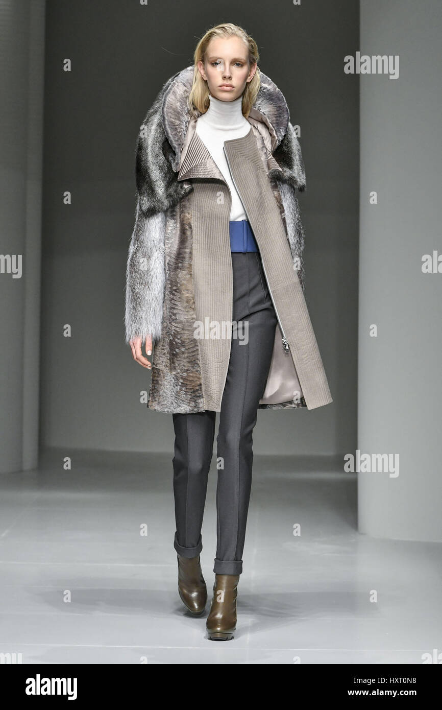 A model on the catwalk at theSalvatore Ferragamo show during Milan ...