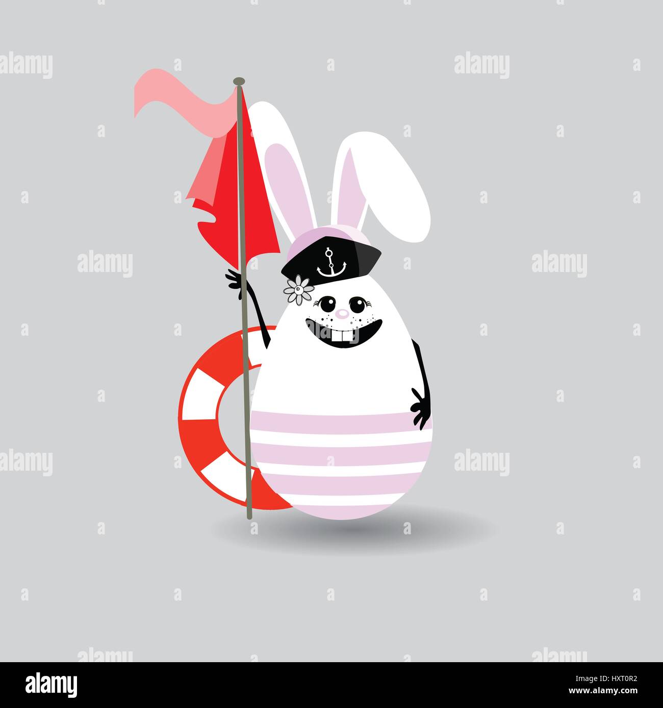 Easter cartoon illustration. Cute Egg - Rabbit Sailor Girl with Ship ...