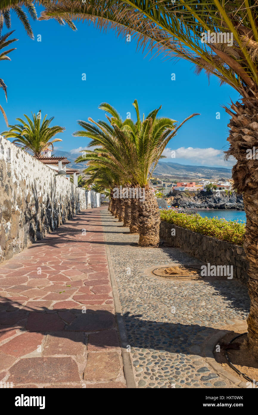 Sunny promenade in the beautiful Tenerife seaside village of Alcala in ...