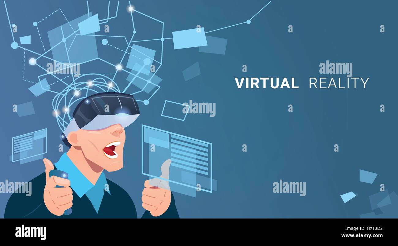 Business Man Wear Virtual Reality Digital Glasses Finance Graph Chart ...