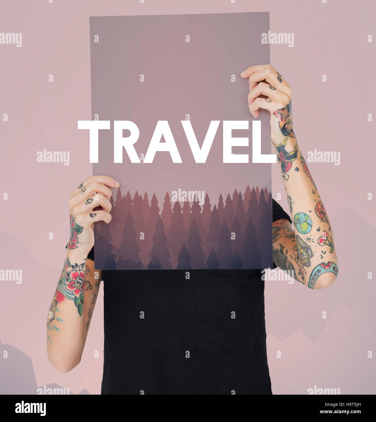 Travel word on nature background with trees Stock Photo - Alamy