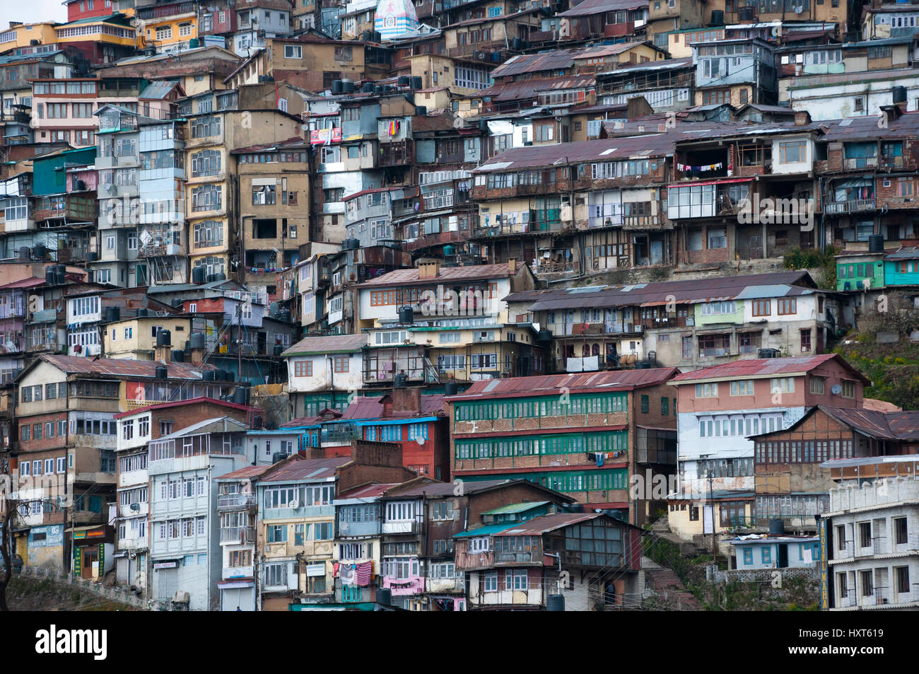 Crowded housing on the hillside in Shimla, Himachal Pradesh, India ...