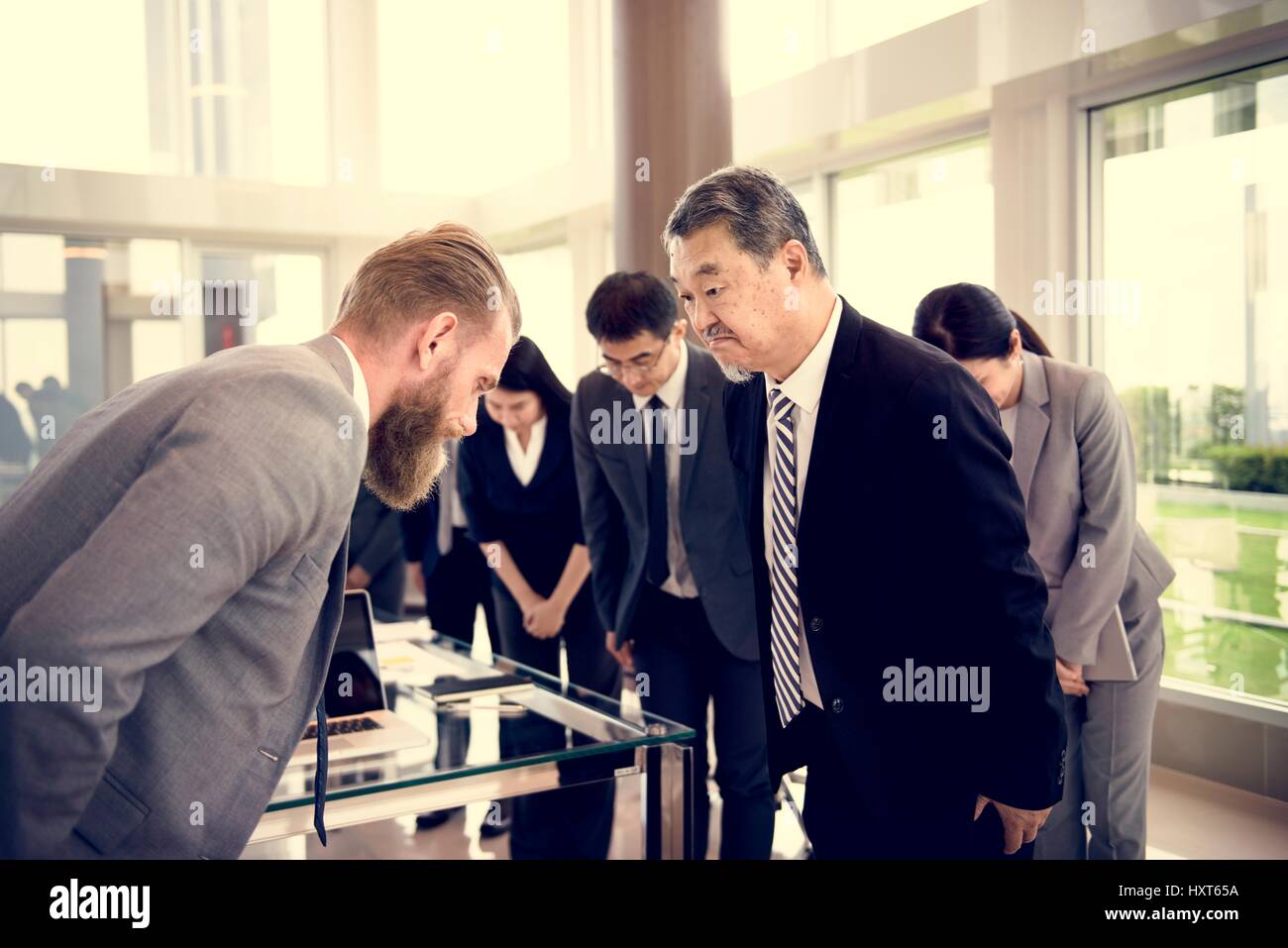 Business Partners Introductionary Handshake Bow Stock Photo - Alamy