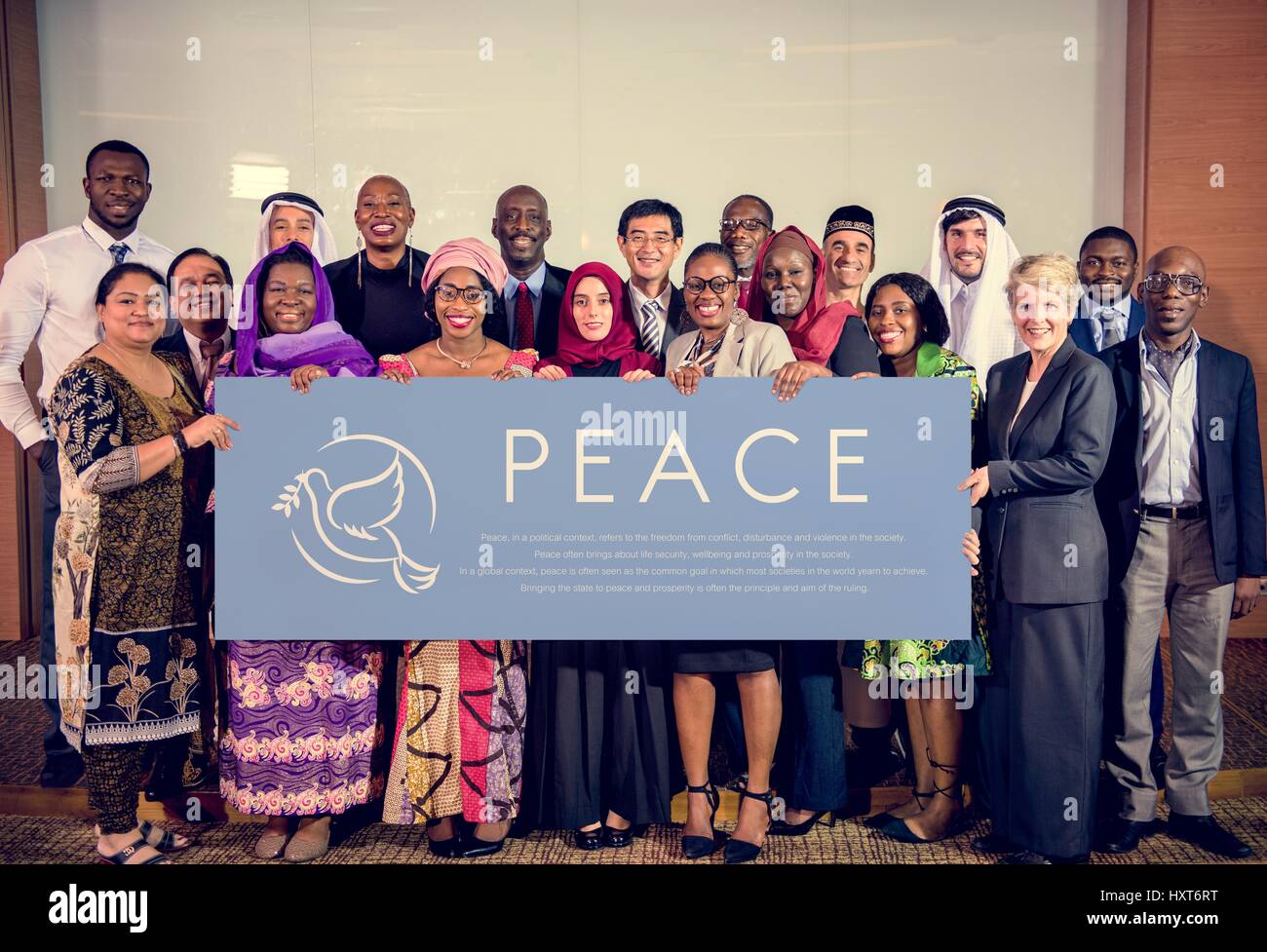 Diverse People Show Peace Board Placard Stock Photo - Alamy