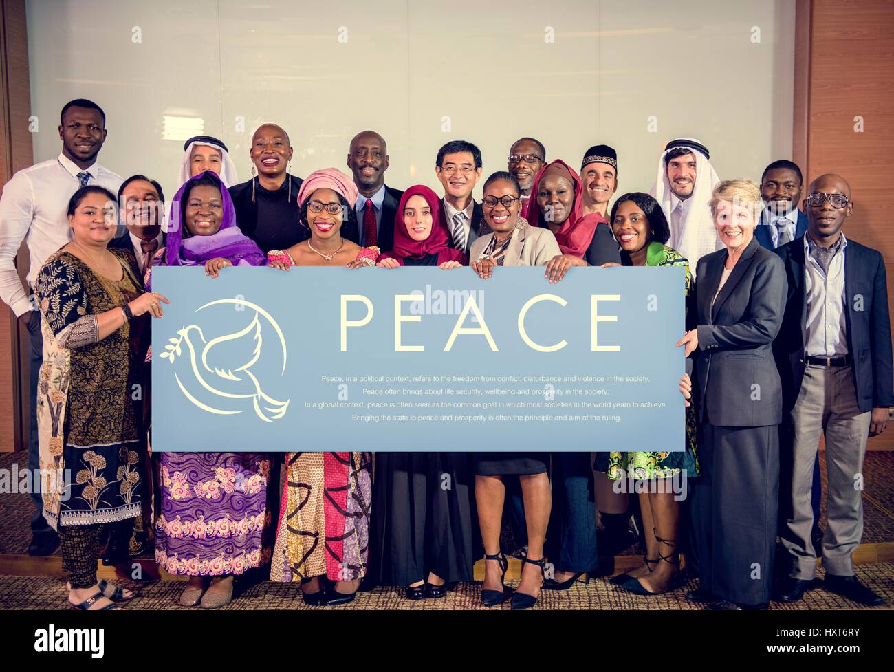 Diverse People Show Peace Board Placard Stock Photo - Alamy