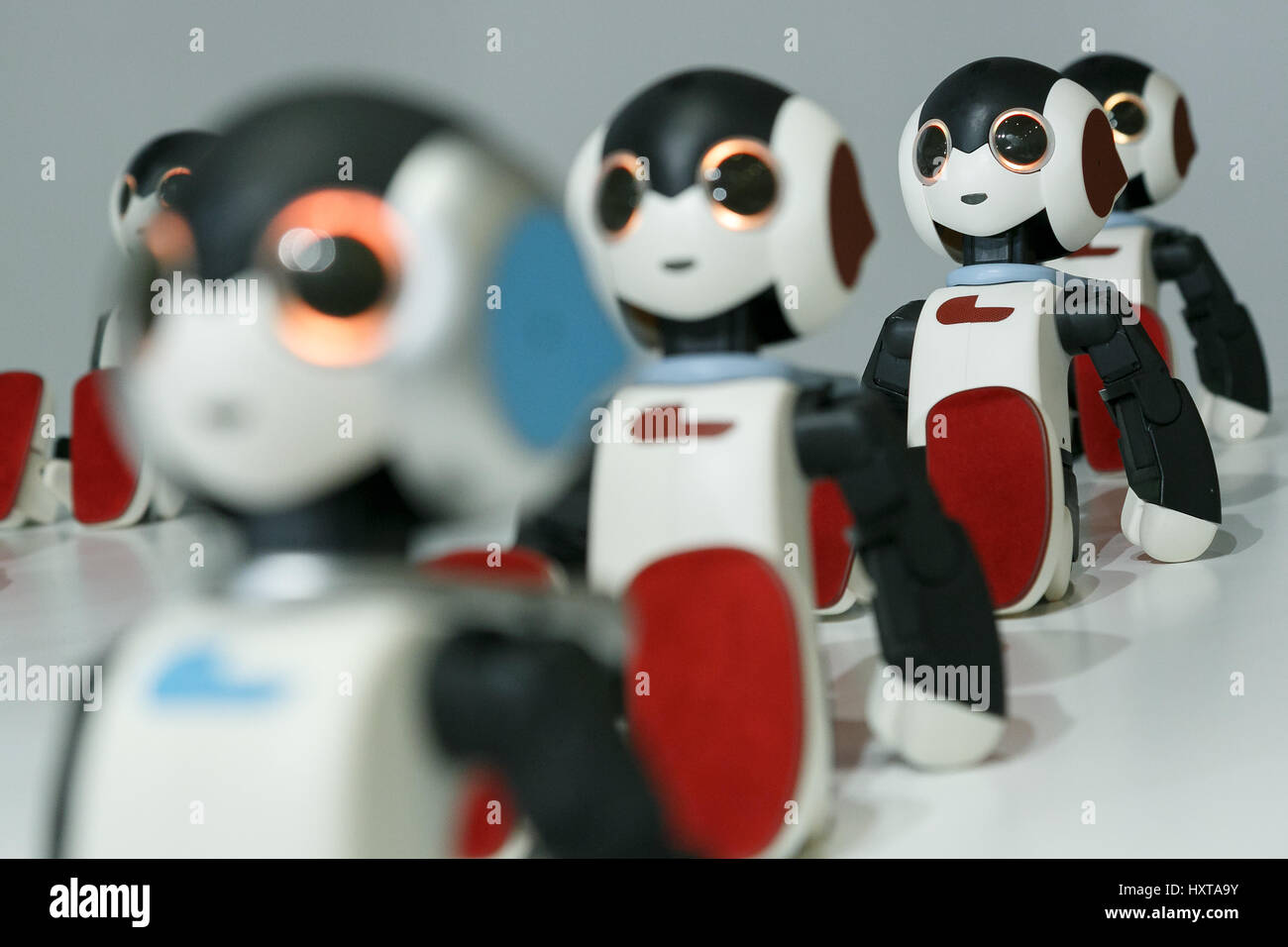 Tokyo, Japan. 30th March 2017. Robi robots on display during a media ...
