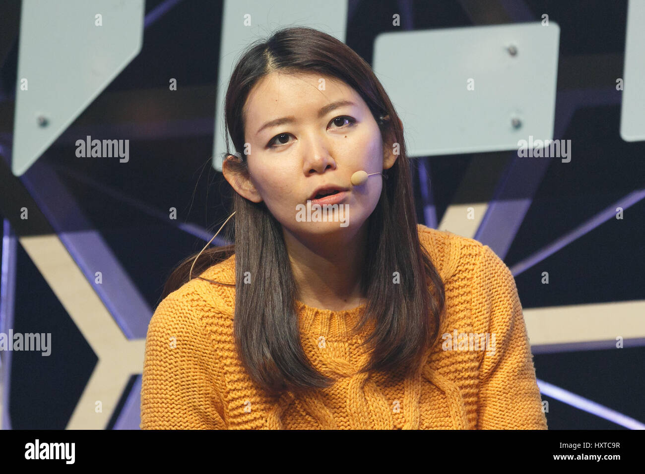 Tokyo, Japan. 30th March 2017. Akiko Naka CEO of Wantedly speaks during ...
