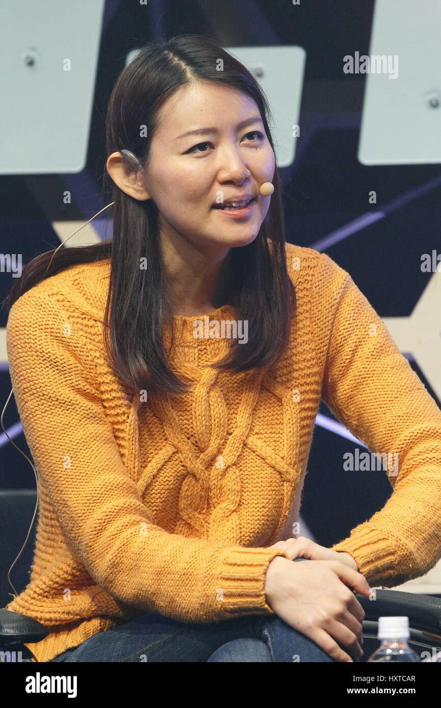 Tokyo, Japan. 30th March 2017. Akiko Naka CEO of Wantedly speaks during ...