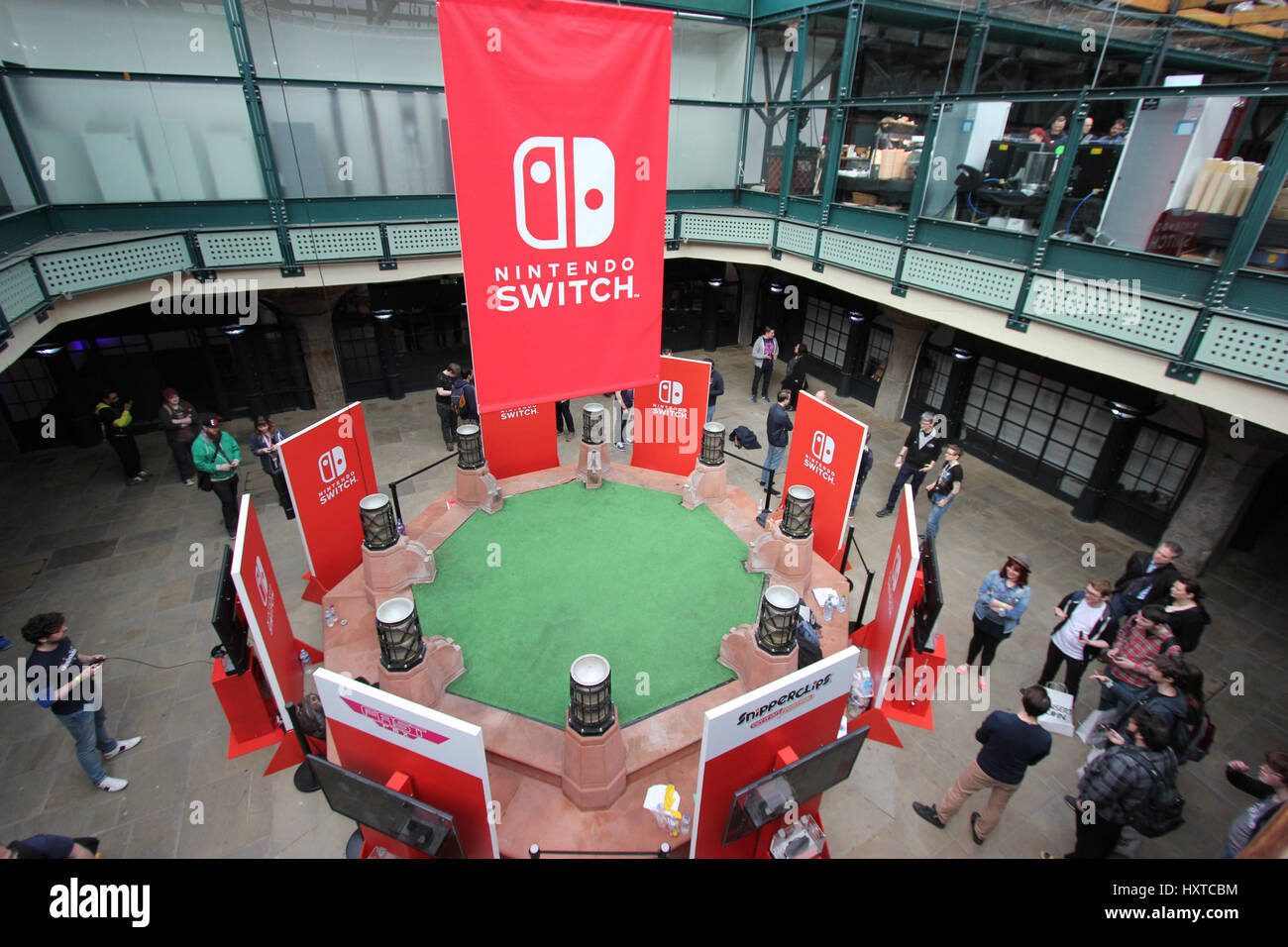 Gamers text out the latest technology at EGX Rezzed, London 2017 Stock ...