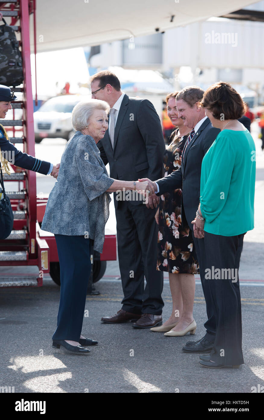Princess Beatrix of the Netherlands arrives at Reina Beatrix Airport at ...
