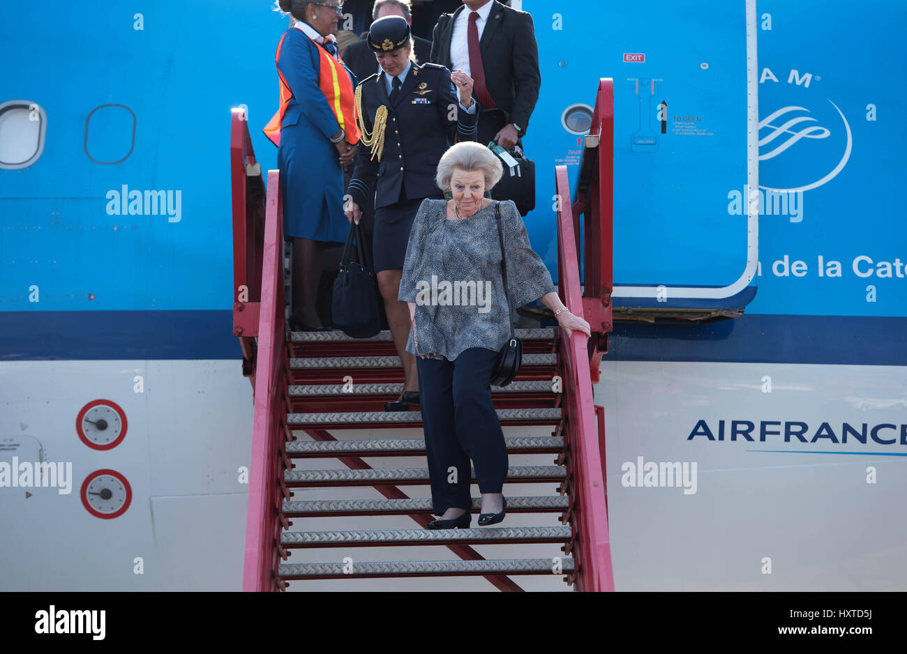 Princess Beatrix of the Netherlands arrives at Reina Beatrix Airport at ...