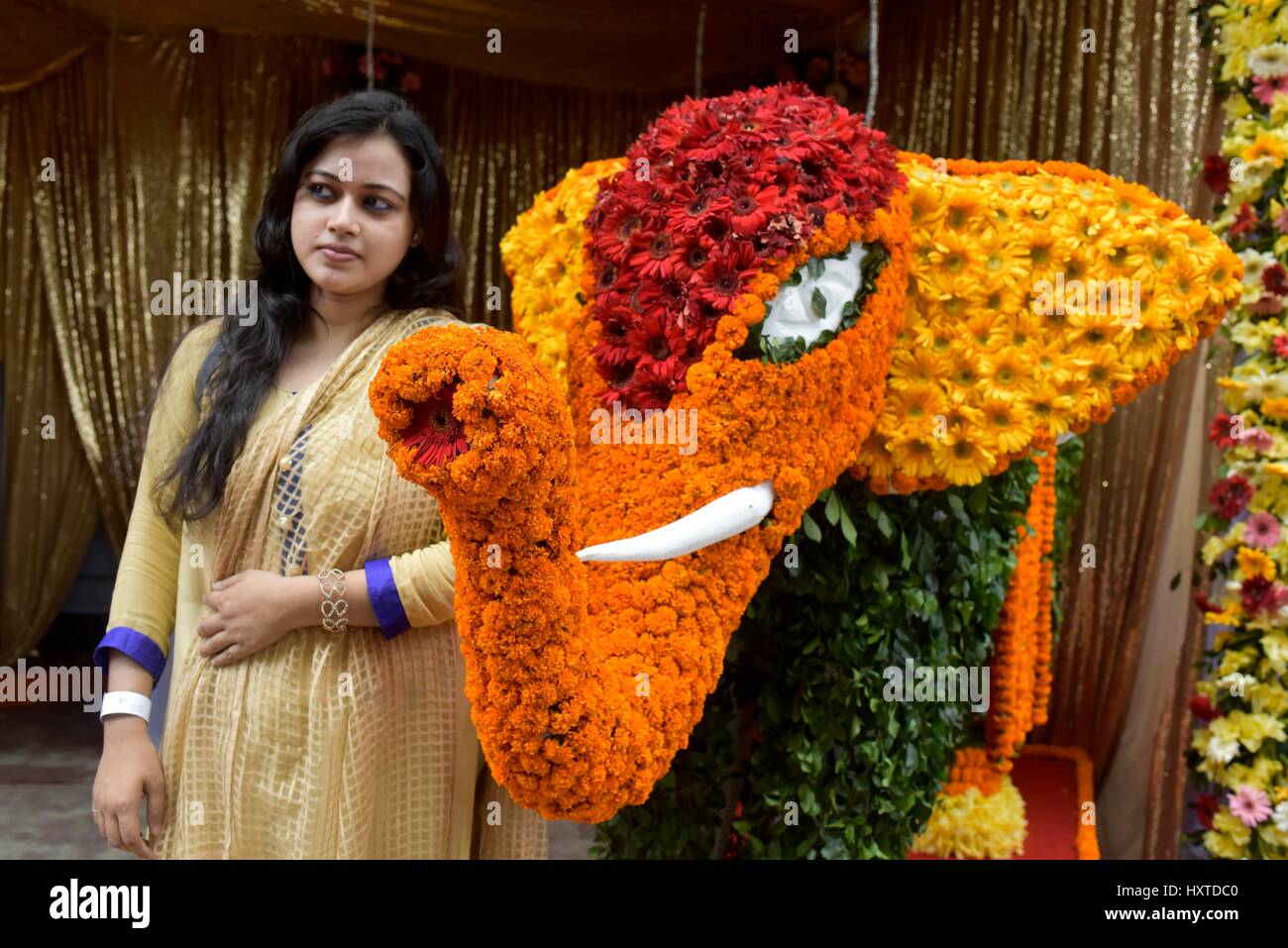 Dhaka, Bangladesh. 30th Mar, 2017. Bangladeshi girls takes photo as they visits Second Flower ...