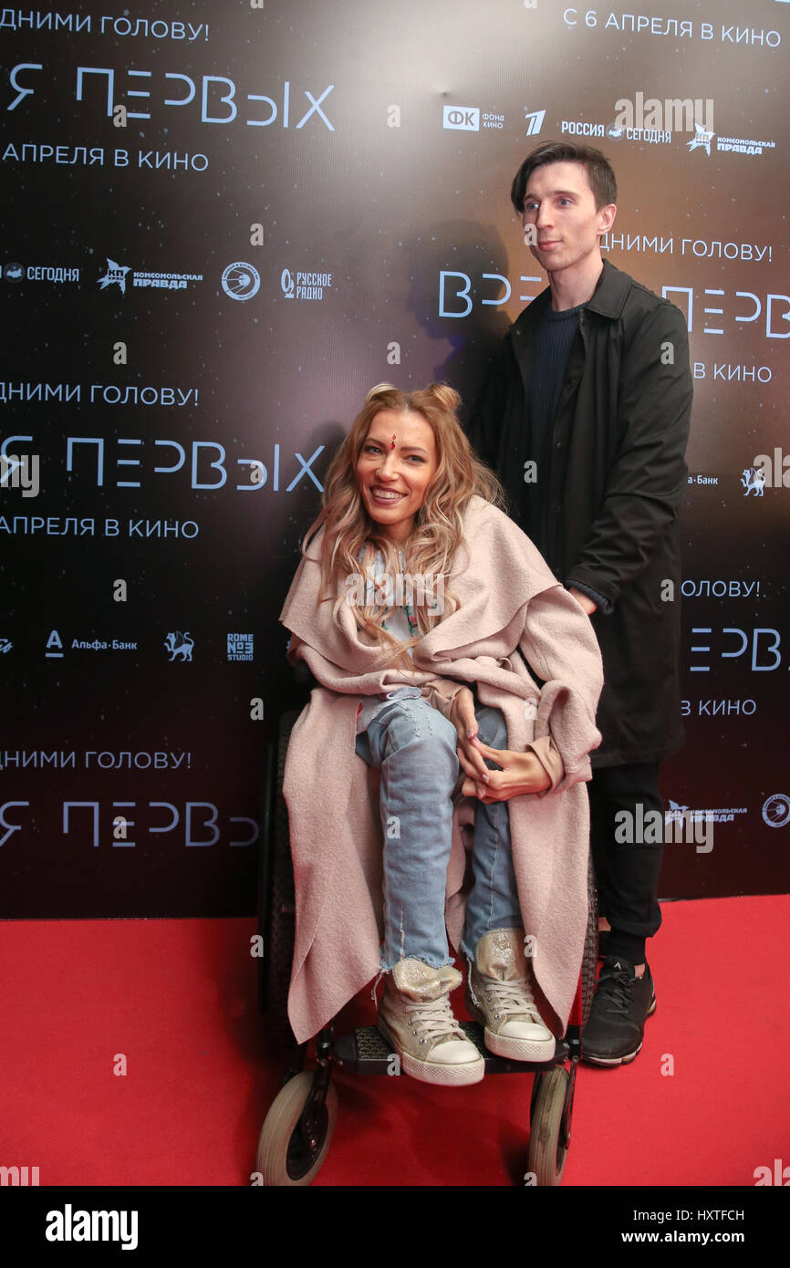 Moscow, Russia. 29th Mar, 2017. Russian singer Yulia Samoylova attends the Moscow premiere of ...