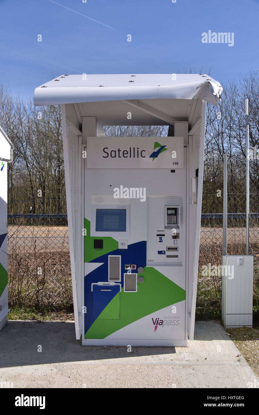 St. Vith, Belgium. 25th Mar, 2017. A Satellic machine used for paying ...