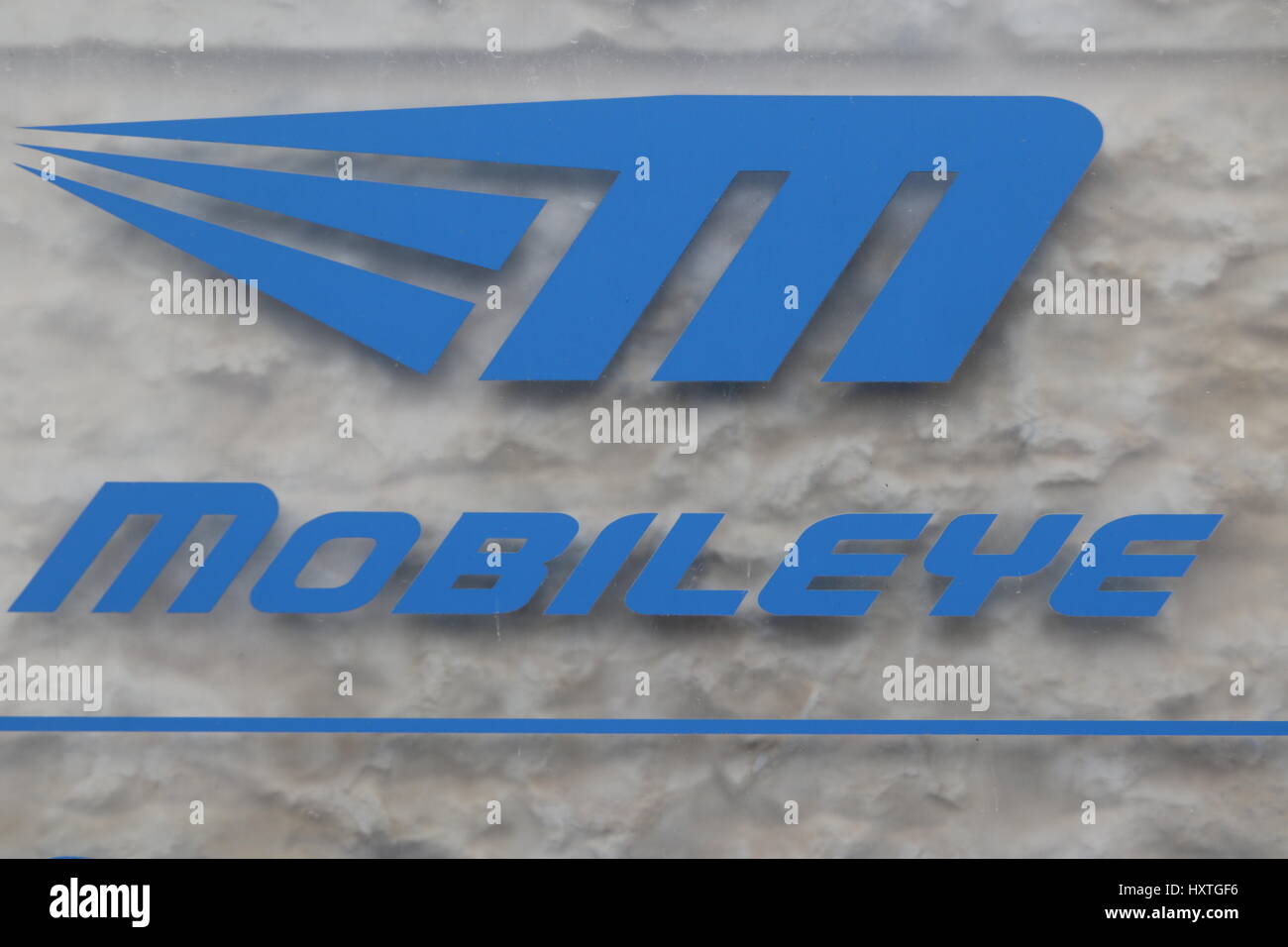 Jerusalem, Israel. 27th Mar, 2017. The logo of Mobileye, an Israeli ...