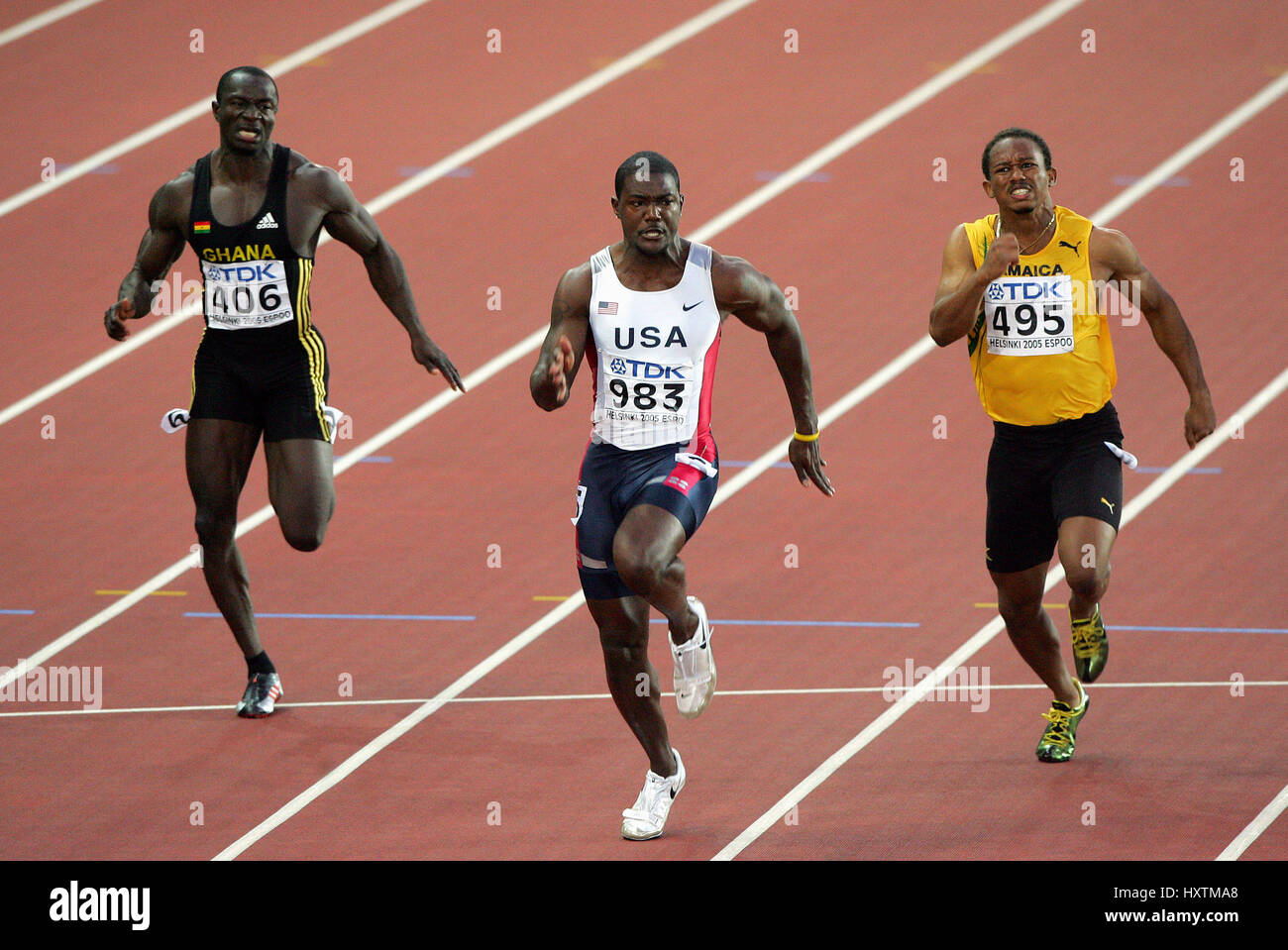 ZAKARI JUSTIN GATLIN & FRATER 100 METRES FINAL OLYMPIC STADIUM HELSINKI ...