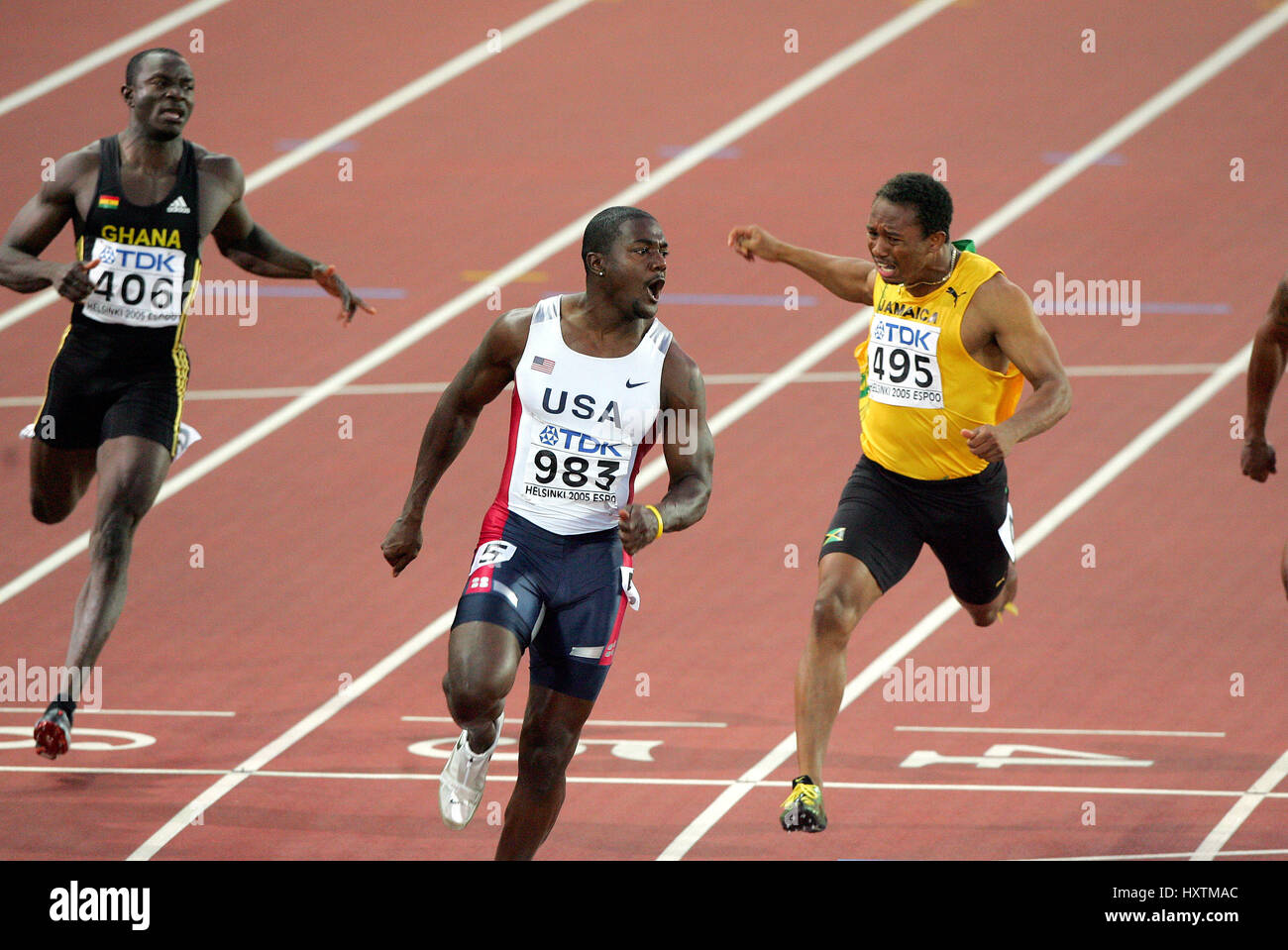 ZAKARI JUSTIN GATLIN & FRATER 100 METRES FINAL OLYMPIC STADIUM HELSINKI ...
