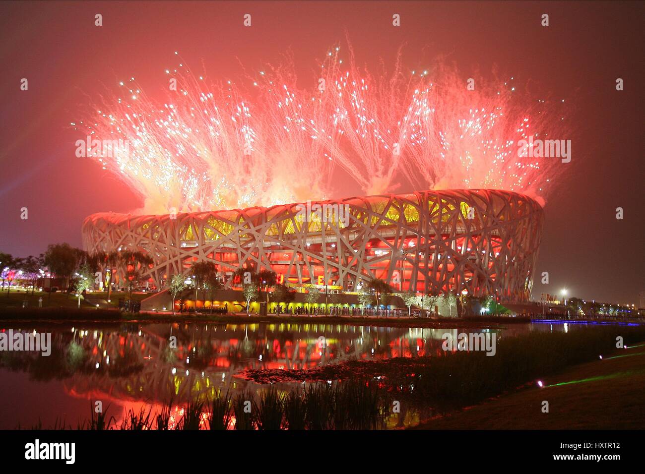FIREWORKS AT THE END OPENING CEREMONY OLYMPIC STADIUM BEIJING CHINA 08 ...