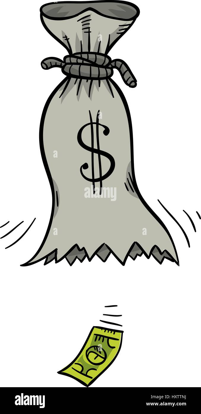 The last cartoon dollar falls from a hole in a bag Stock Vector Image ...