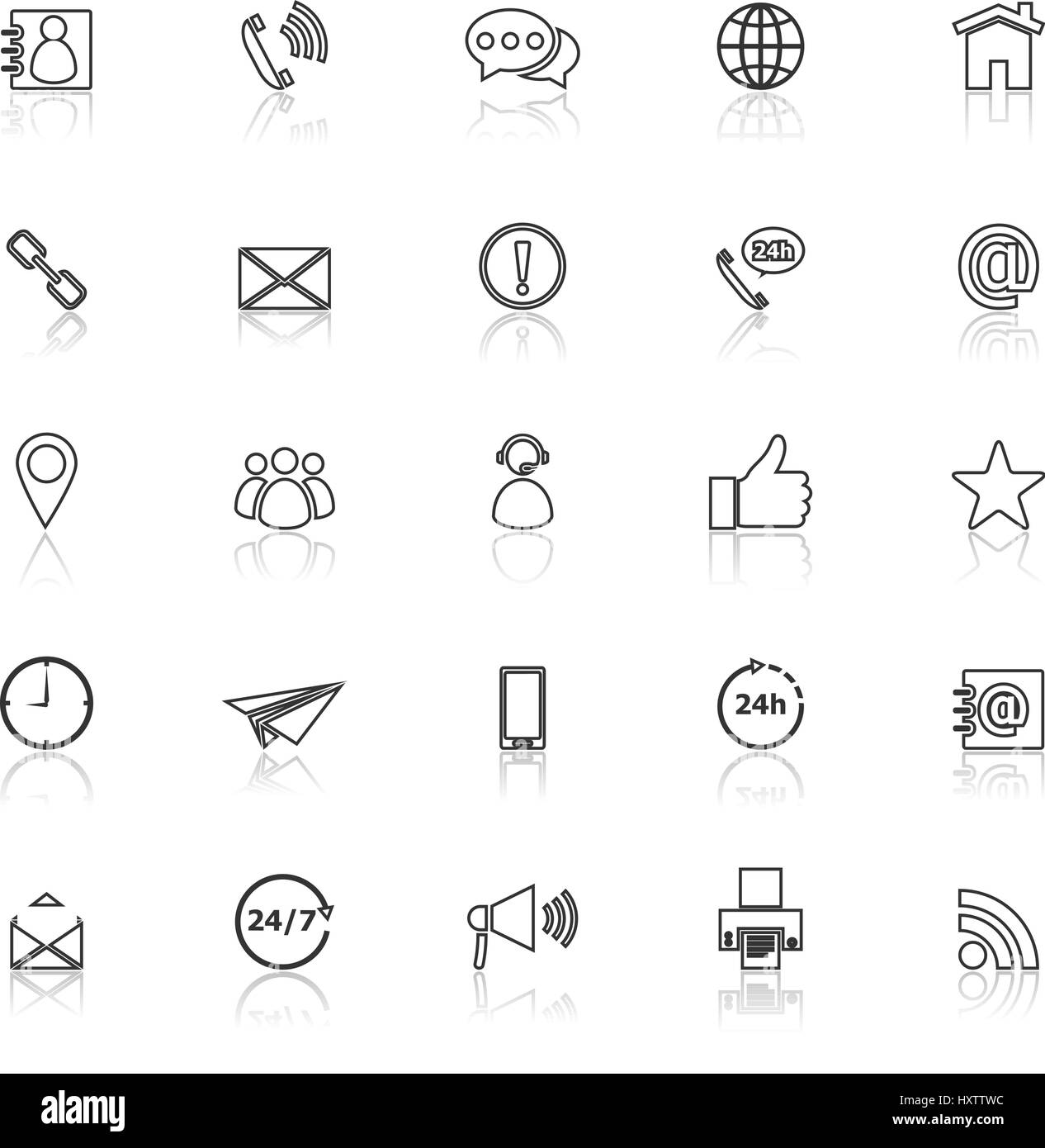 Contact us line icons with reflect on white background, stock vector ...
