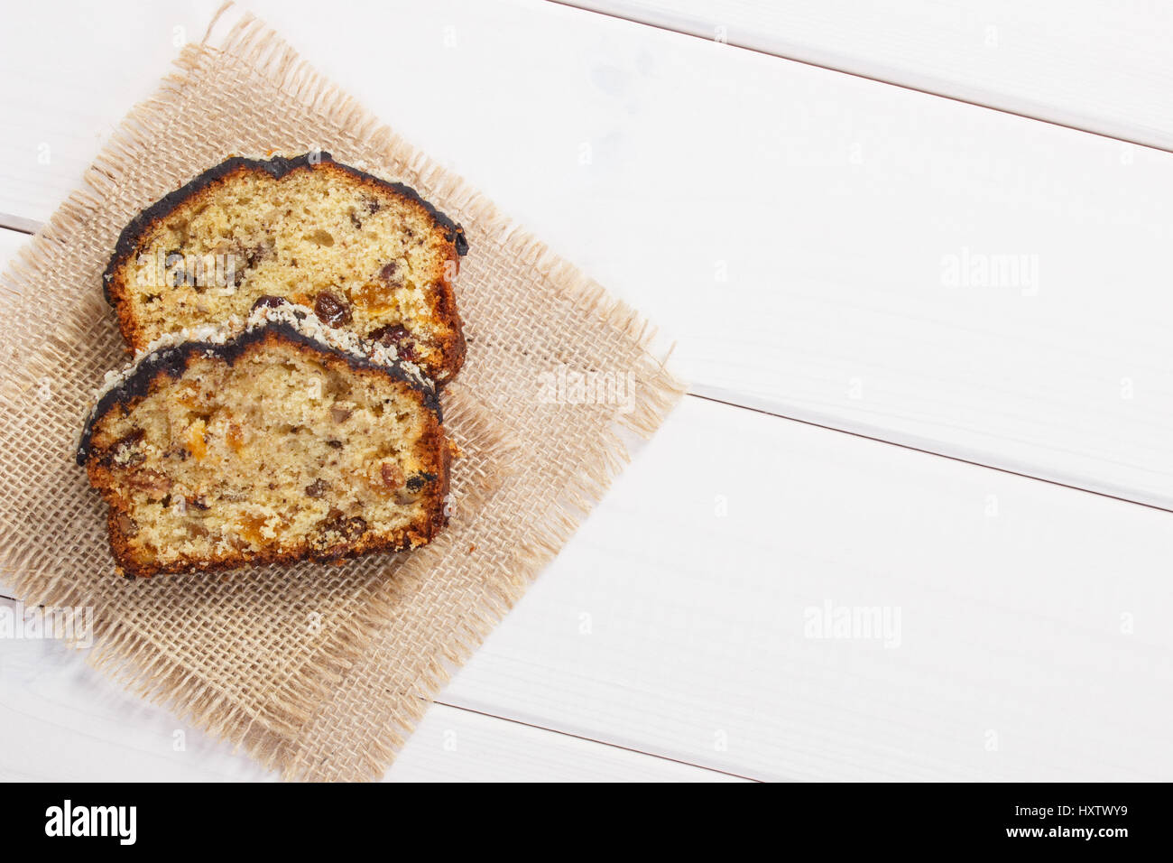 Pieces of fresh baked homemade fruitcake, delicious dessert, copy space ...