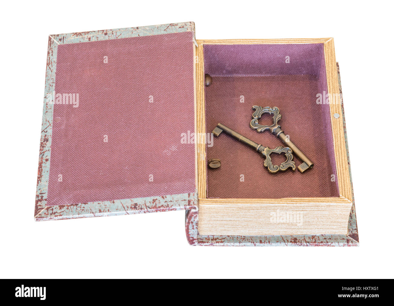 vintage keys inside old box isolated on white background with clipping ...