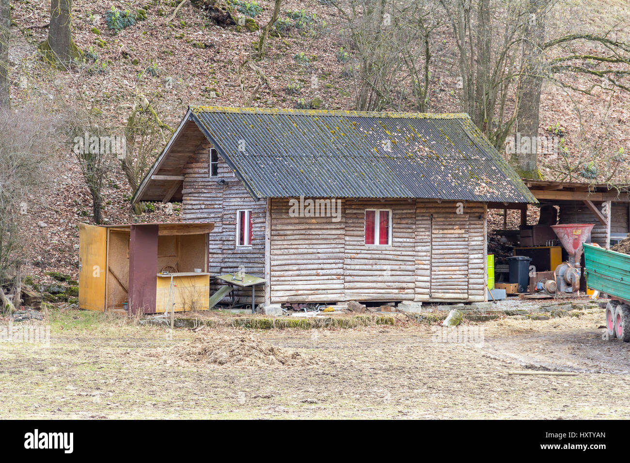 small rural log cabin at early spring time Stock Photo - Alamy