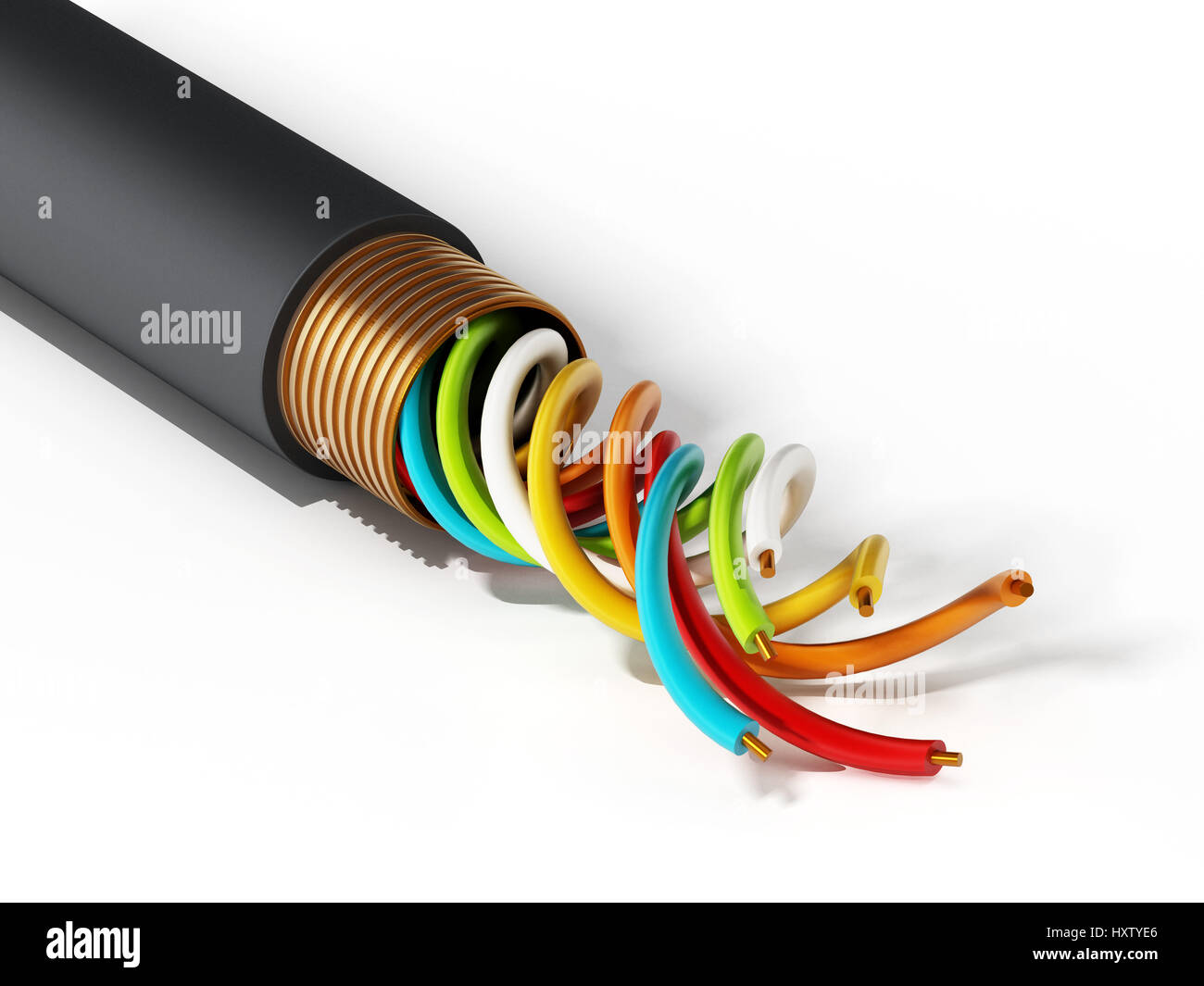 Multi-colored phone wire isolated on white background. 3D illustration ...