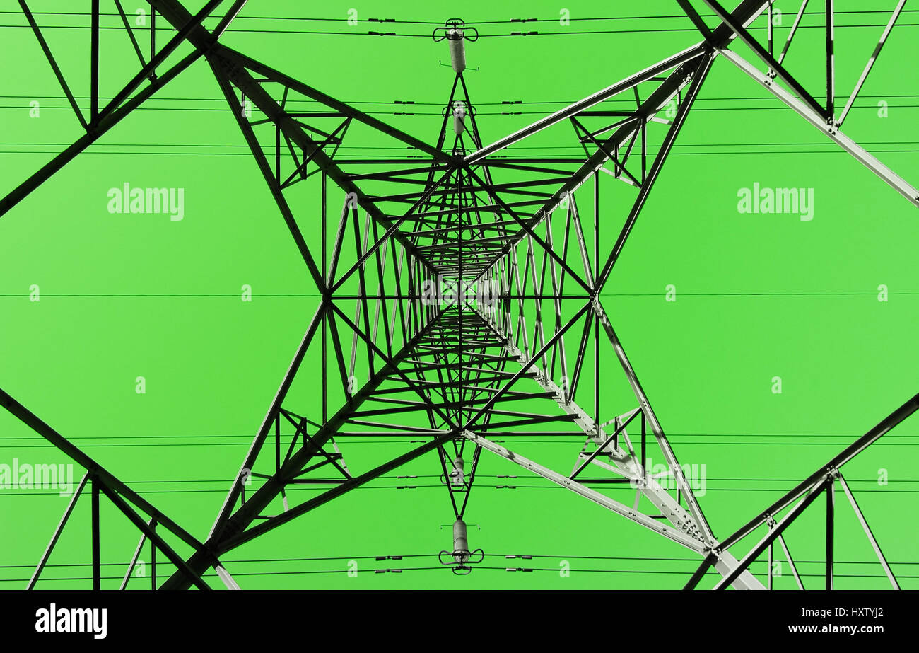 green energy high voltage power lines concept Stock Photo - Alamy