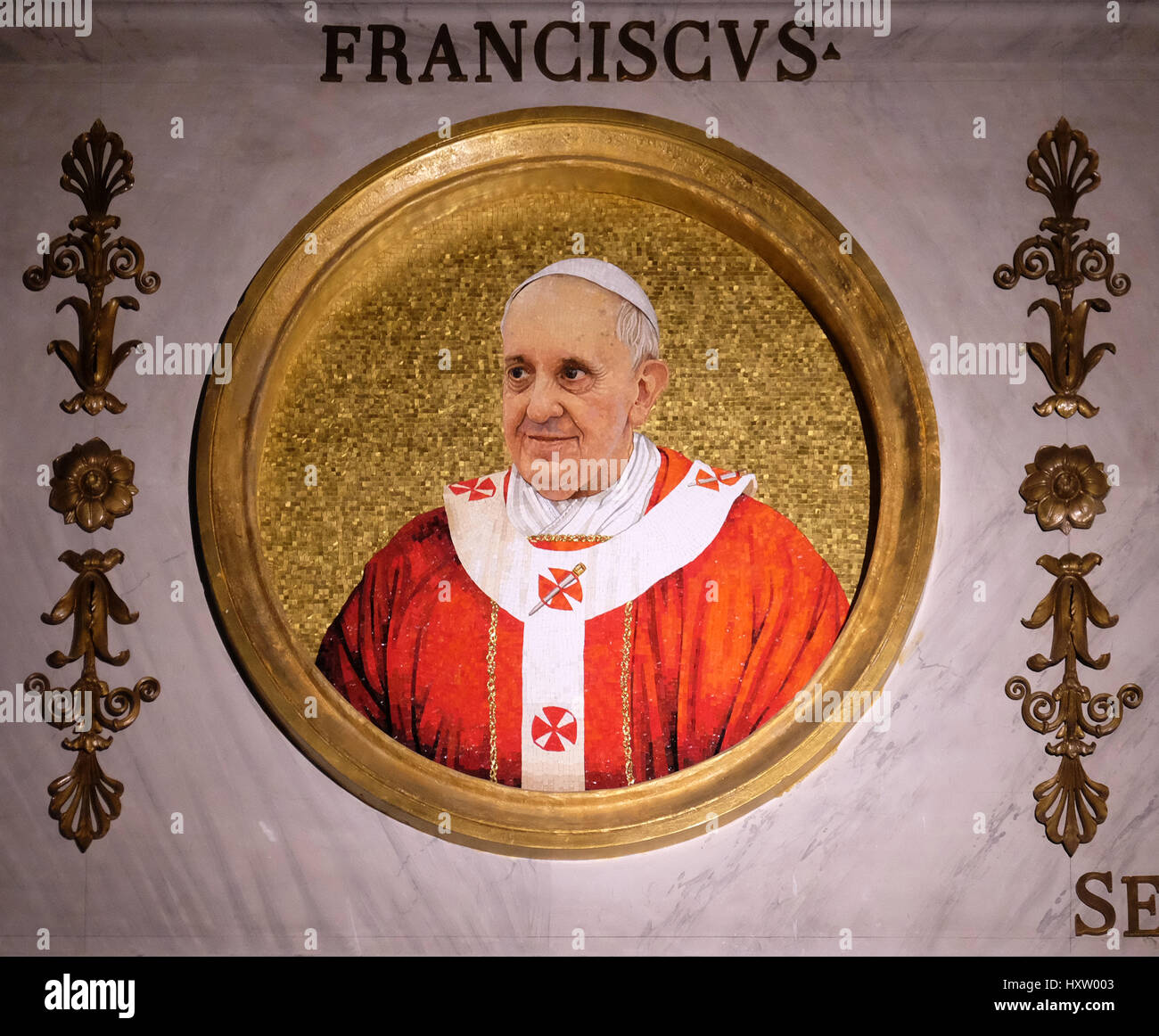 The icon on the dome with the image of Pope Francis, Jorge Mario ...