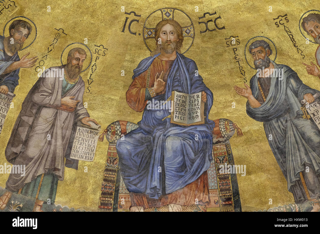 The icon on the dome with the image of Jesus Christ and the Apostles on ...