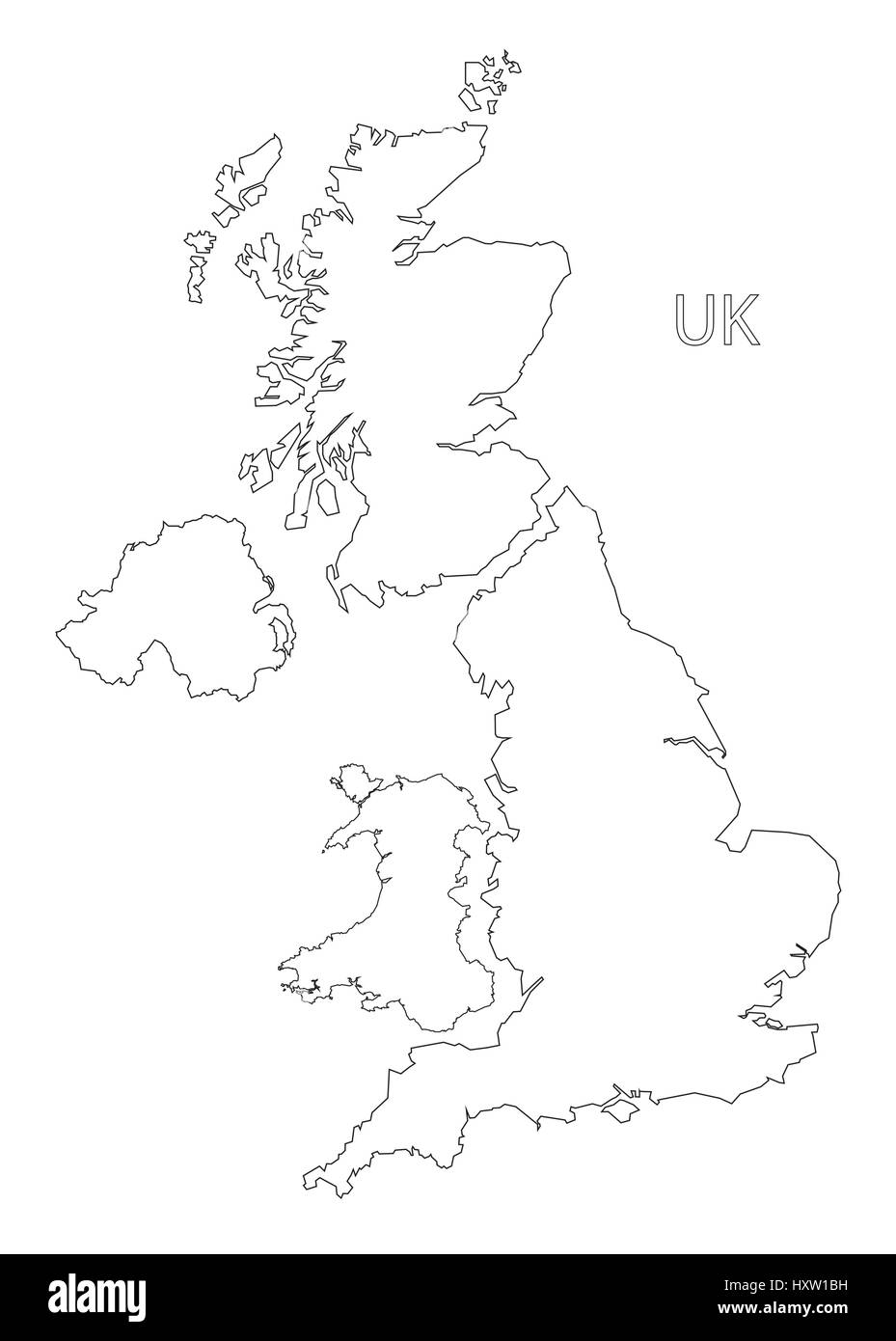 United Kingdom outline silhouette map illustration Stock Vector Image ...