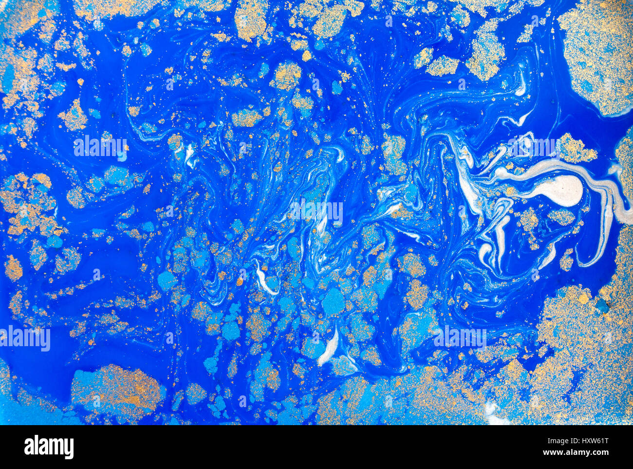 Blue and golden liquid texture, watercolor hand drawn marbling ...