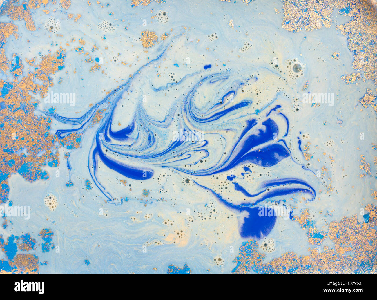 Blue and golden liquid texture, watercolor hand drawn marbling ...