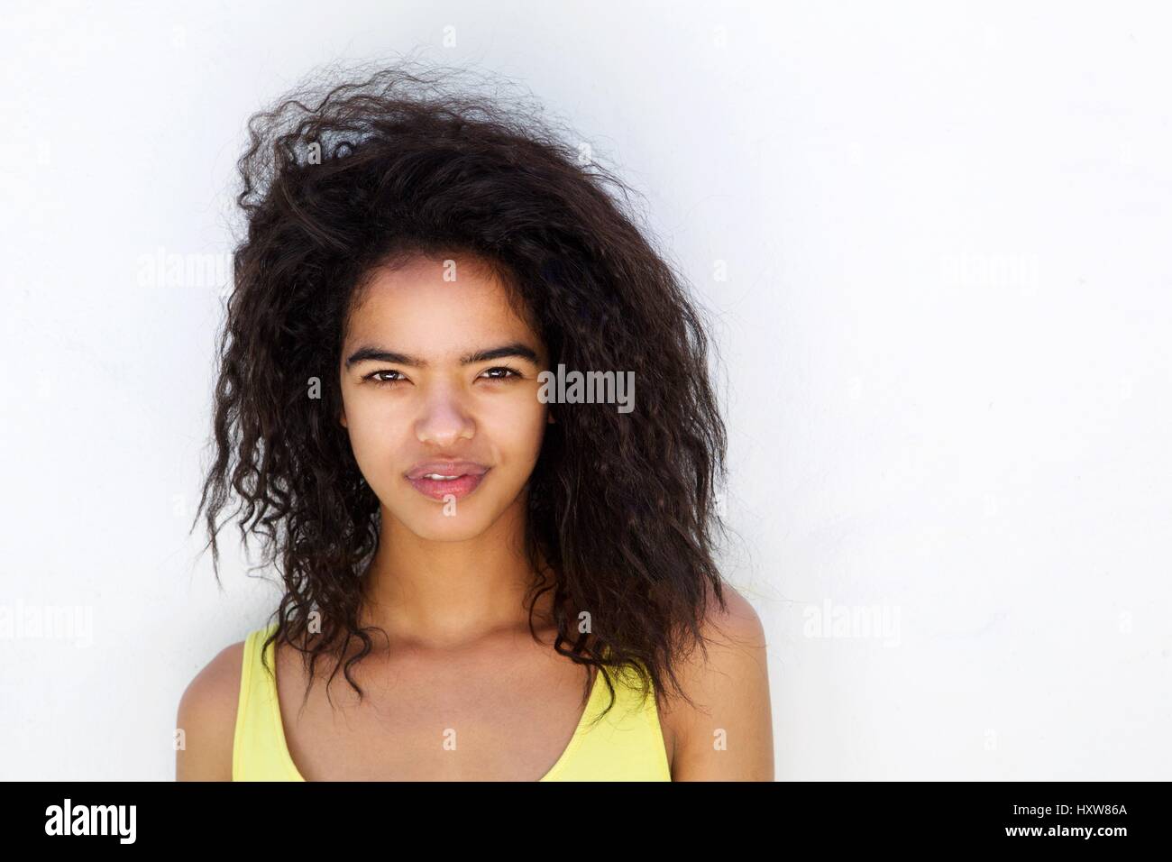 Close up portrait of a natural mixed race woman with curly hair Stock ...