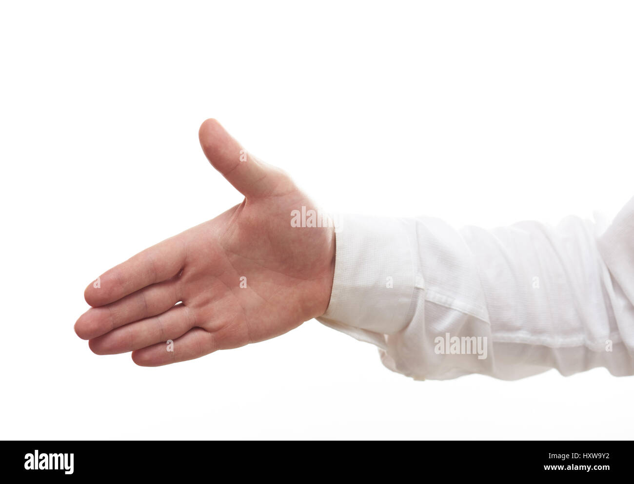 Hand palm for handshake in white shirt isolated. One handshake palm ...
