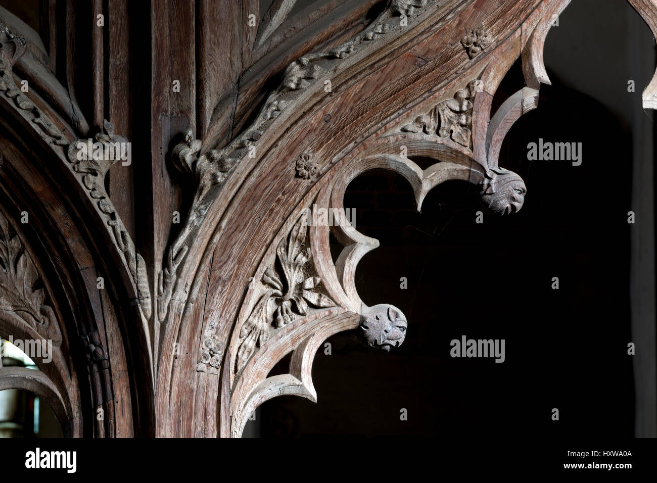 Screen detail inside St. Peter`s Church, Wolferton, Norfolk, England ...