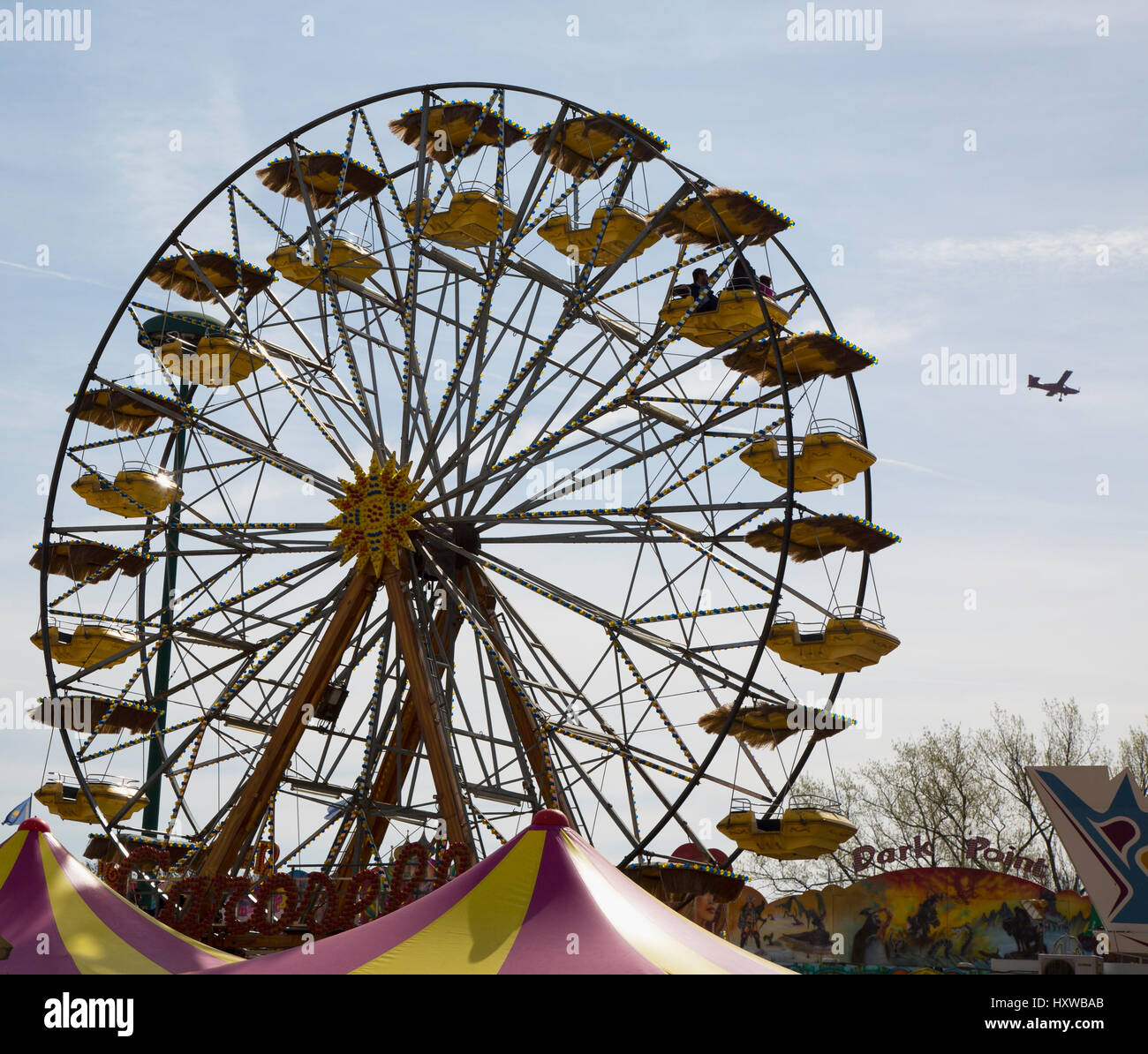 Ferris wheel with airplane on the background, horizontal image Stock ...