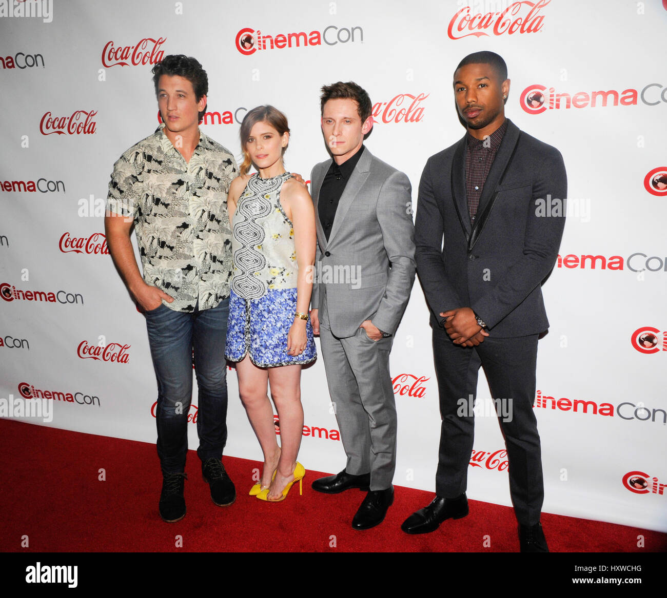 (L-R) Actors Miles Teller, Kata Mara, Jamie Bell and Michael B. Jordan ...