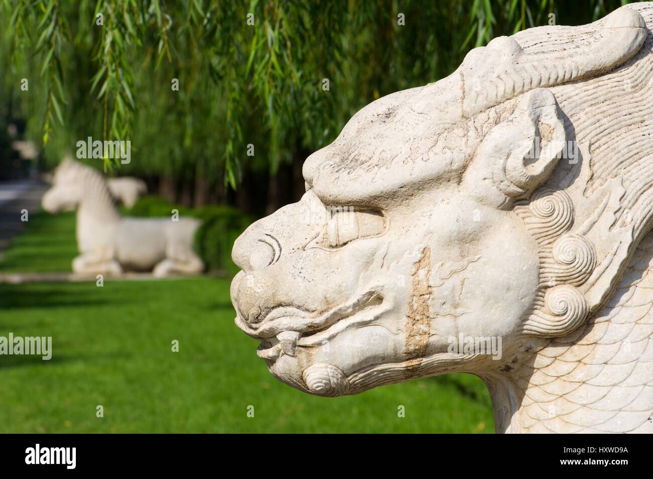Statue of a Standing Qilin in The General Sacred Way of the Ming Tombs ...