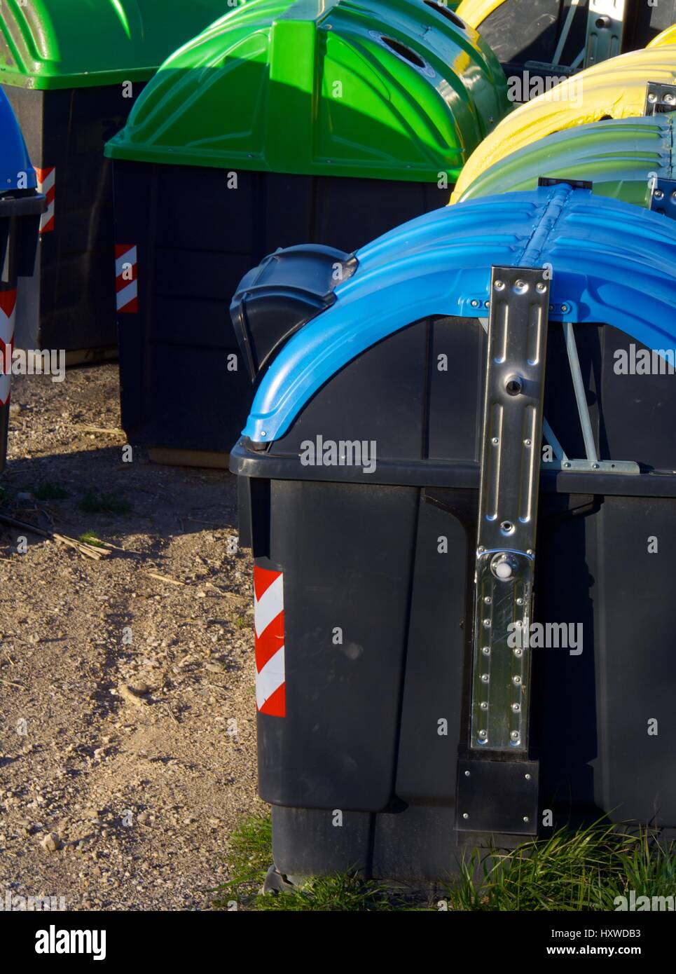 Bins group for paper, glass and plastic recycling Stock Photo - Alamy