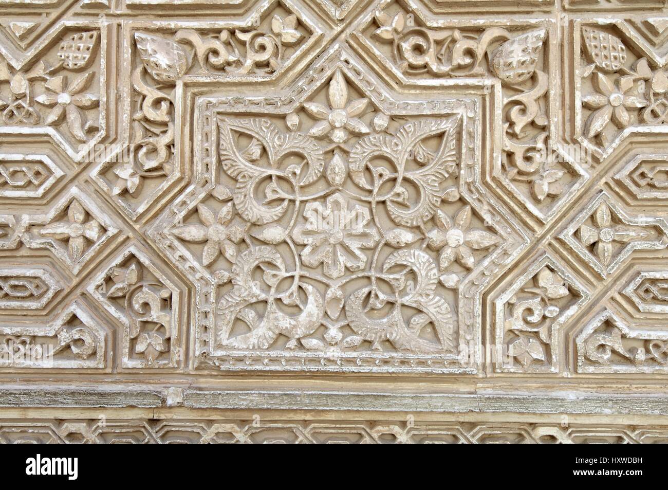 closeup of a plaster wall in the Alhambra Palace, Granada, Andalusia ...